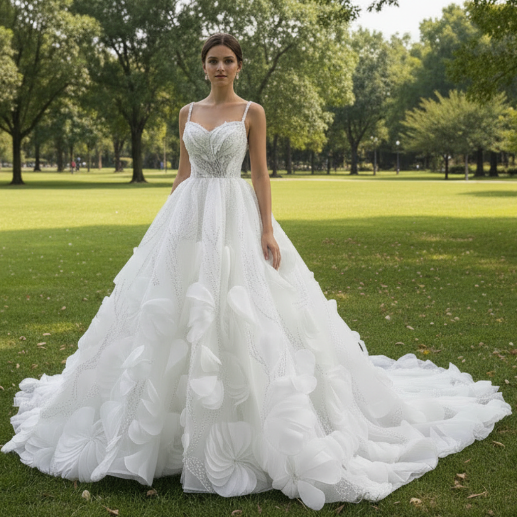 Luxury Spaghetti Straps Ball Gown Wedding Dress with Detachable Cape ...