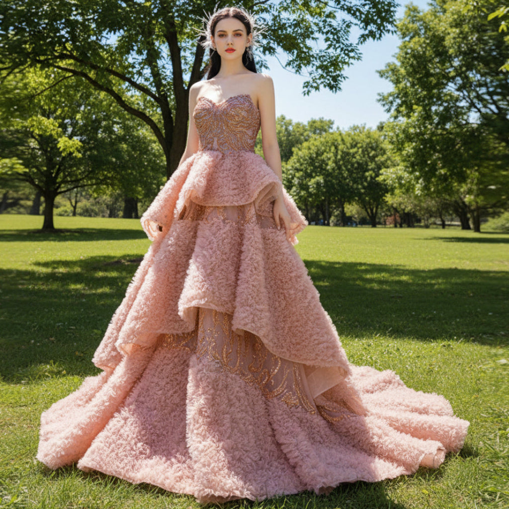 Ruffle Formal Prom Dress Layered Pageant Gown Wedding Dress – Rosymae