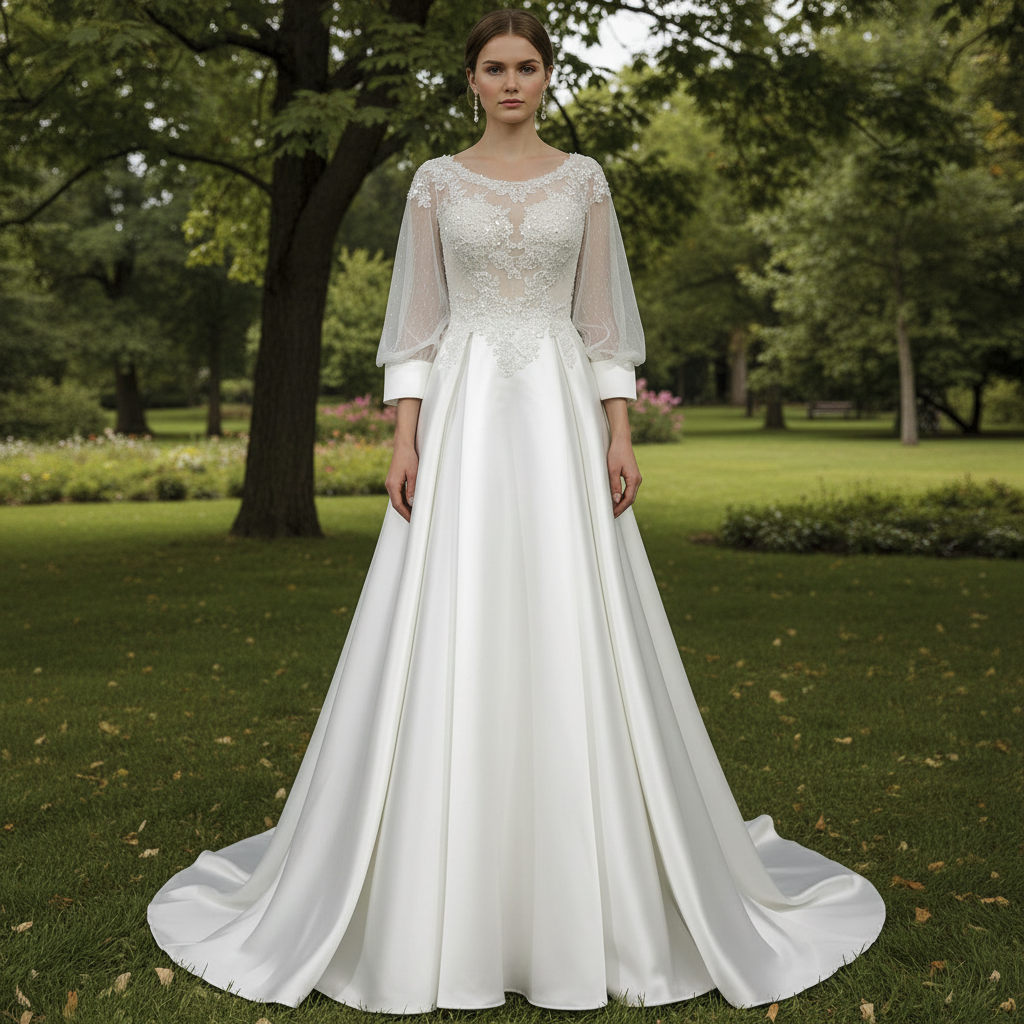 Ilusión simple del vestido de boda de la manga de la linterna del saté ...