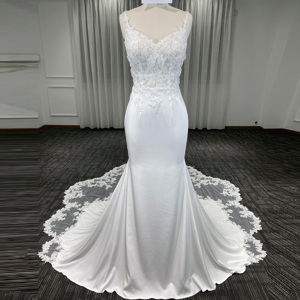 Fishtail Skirt Mermaid Vneck Wedding Dress with Spaghetti Straps – Rosymae