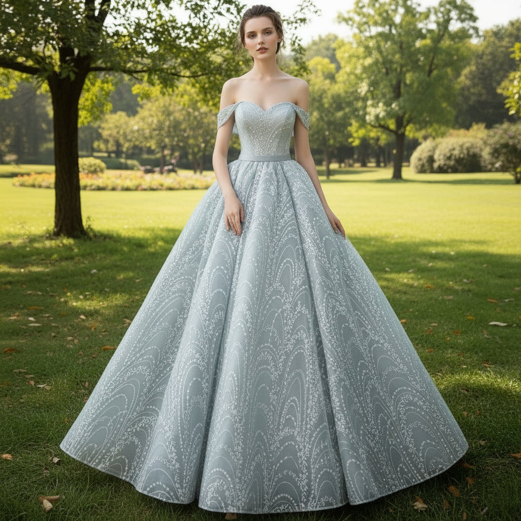Ball Gown Sparkly Wedding Dress with Off the Shoulder