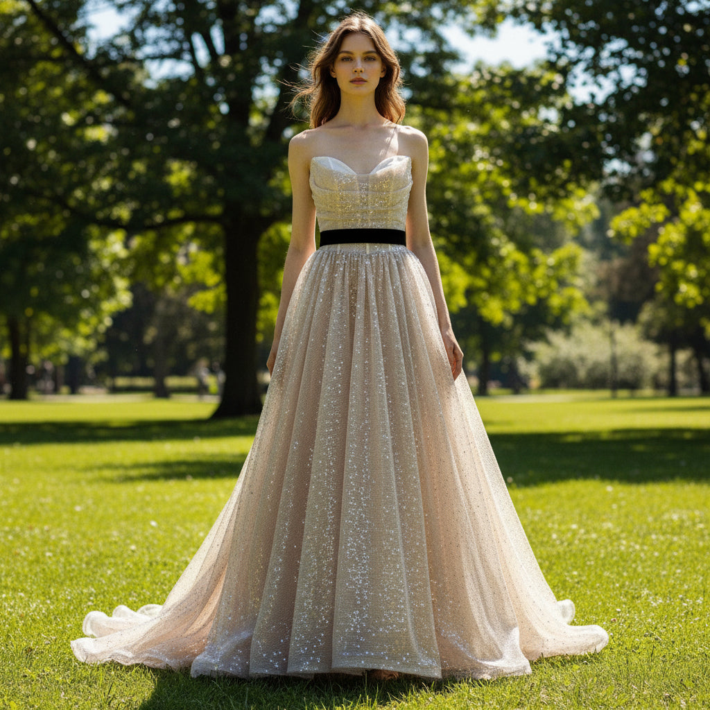 Strapless Deep Champagne Evening Dress with Sweetheart Neck – Rosymae