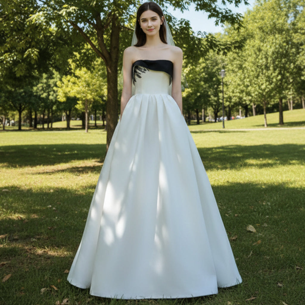 Curve Neck Satin Sheath Bridal Gown Wedding Dress with Pocket – Rosymae