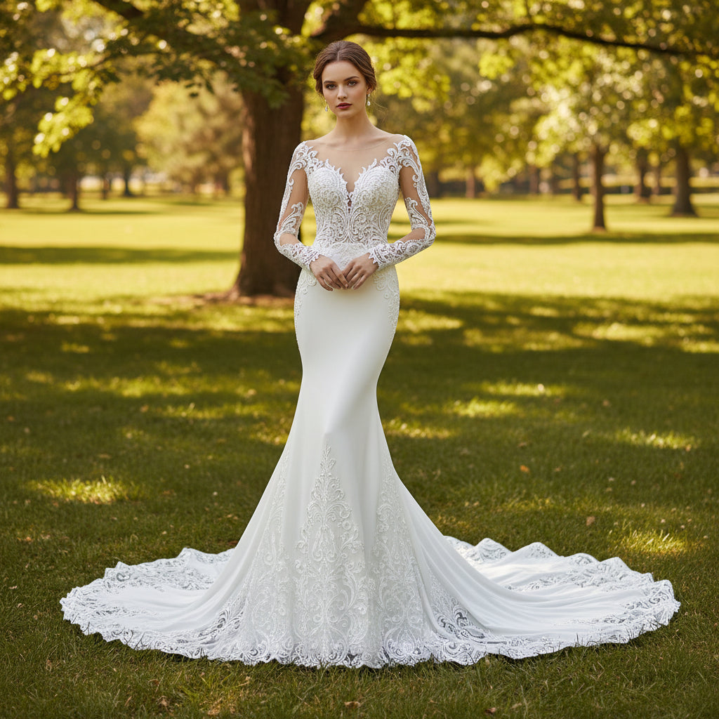 Sheath Mermaid & Fit Flare Wedding Dress with Long Sleeves – Rosymae